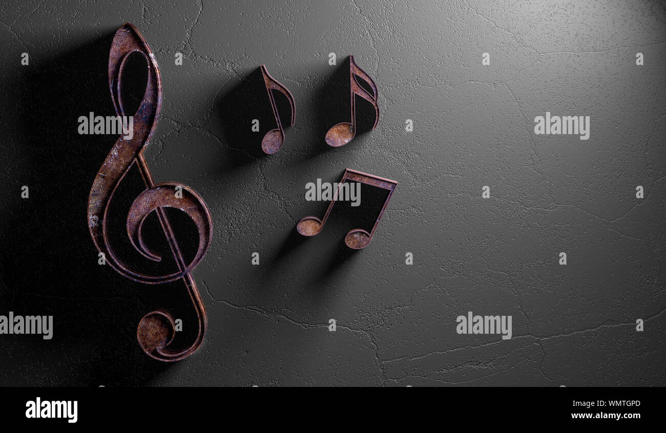 3d illustration of musical notes and musical signs of abstract music ...