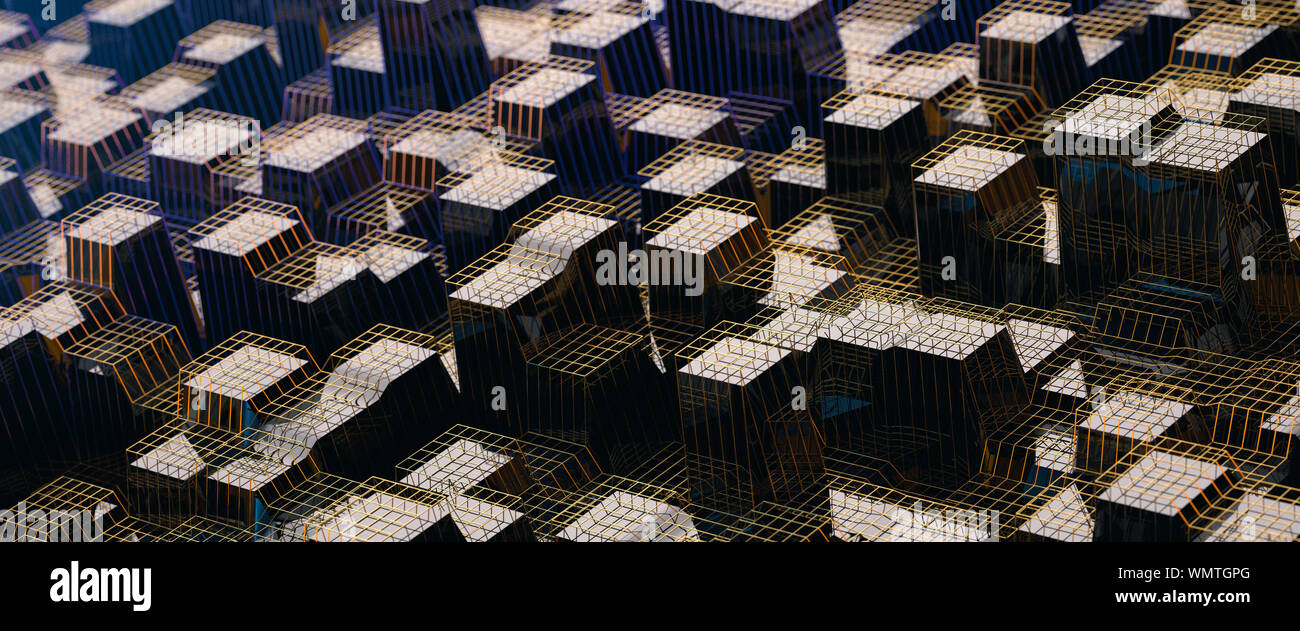 Mesh and net stucture with cubes.Network and internet concept.3d ...