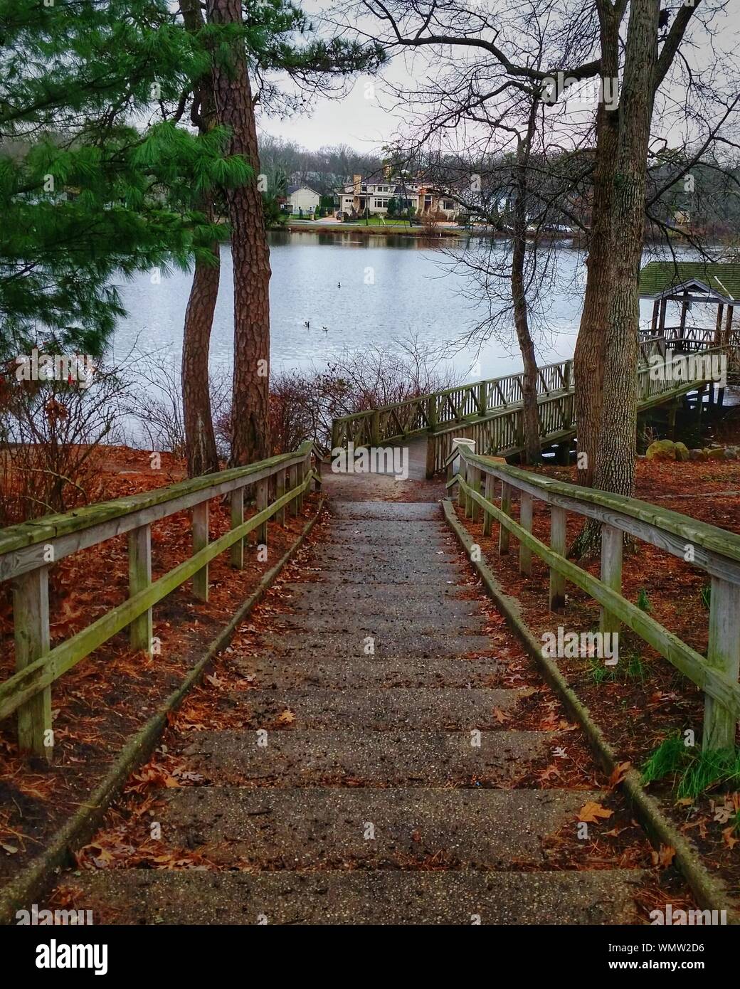 Steps By River During Autumn Stock Photo - Alamy