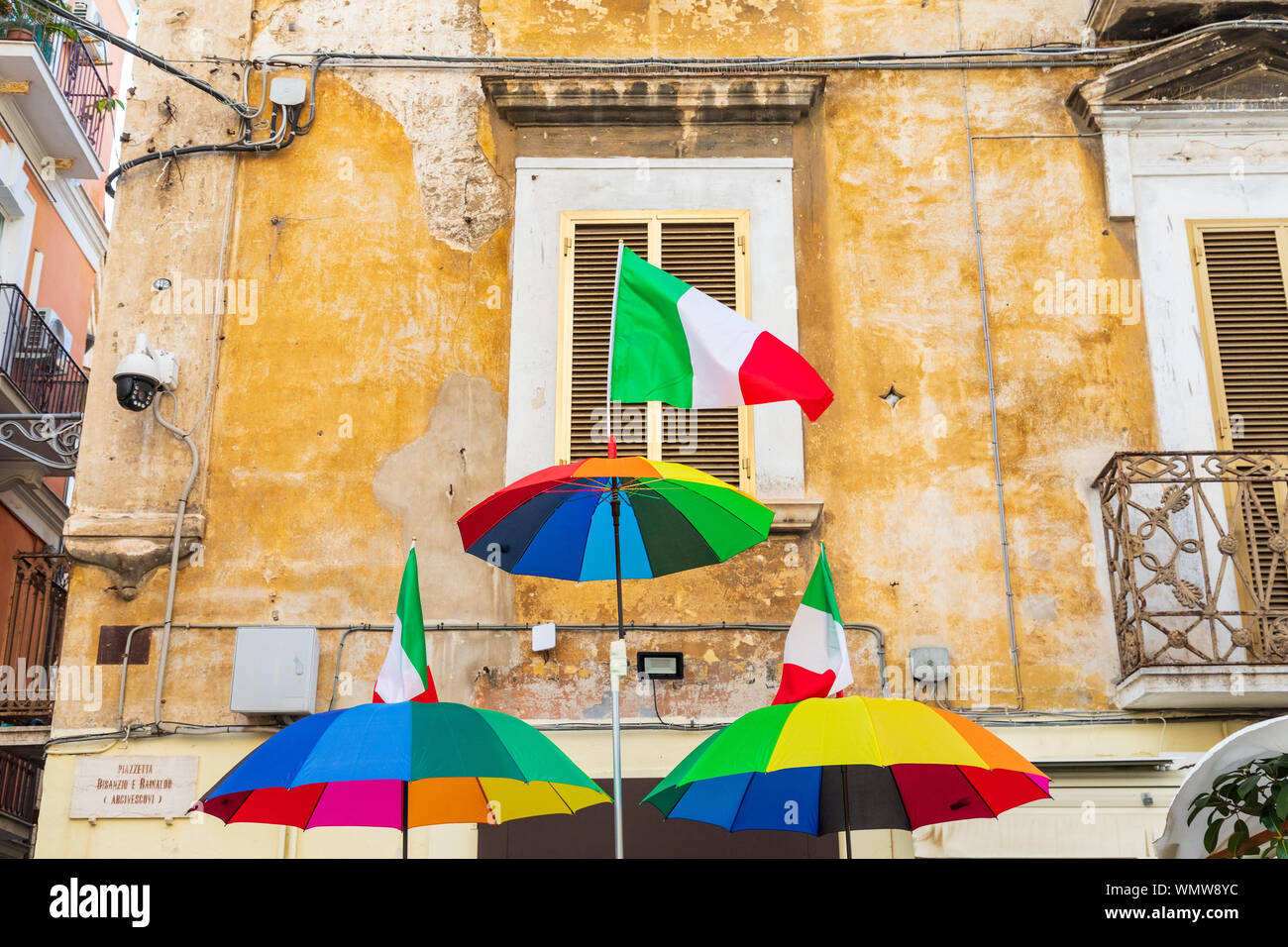 Italy, Apulia, Metropolitan City of Bari, Bari. Rainbow-colored ...
