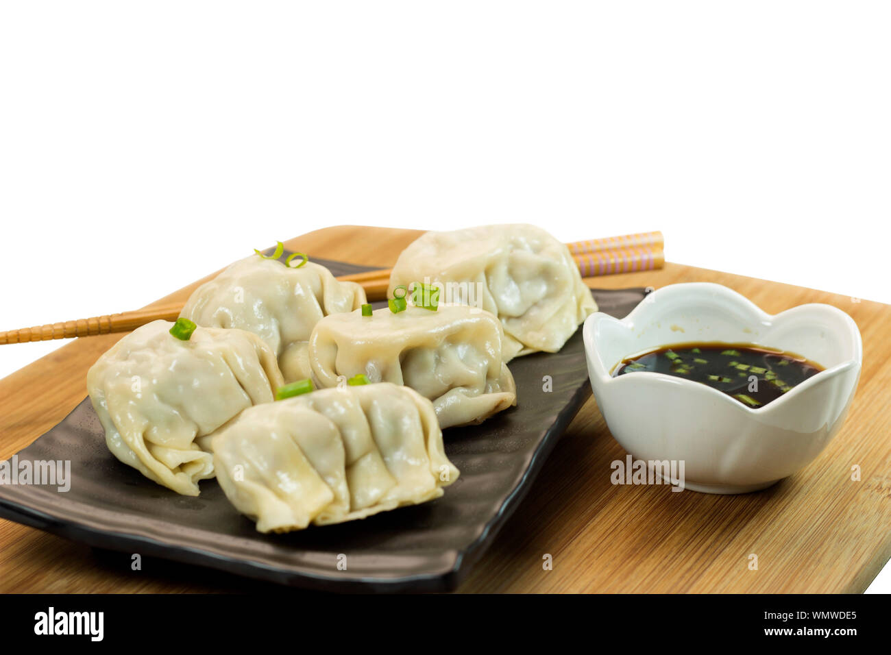 Gyoza asian appetizer on white background with copy space for message ...
