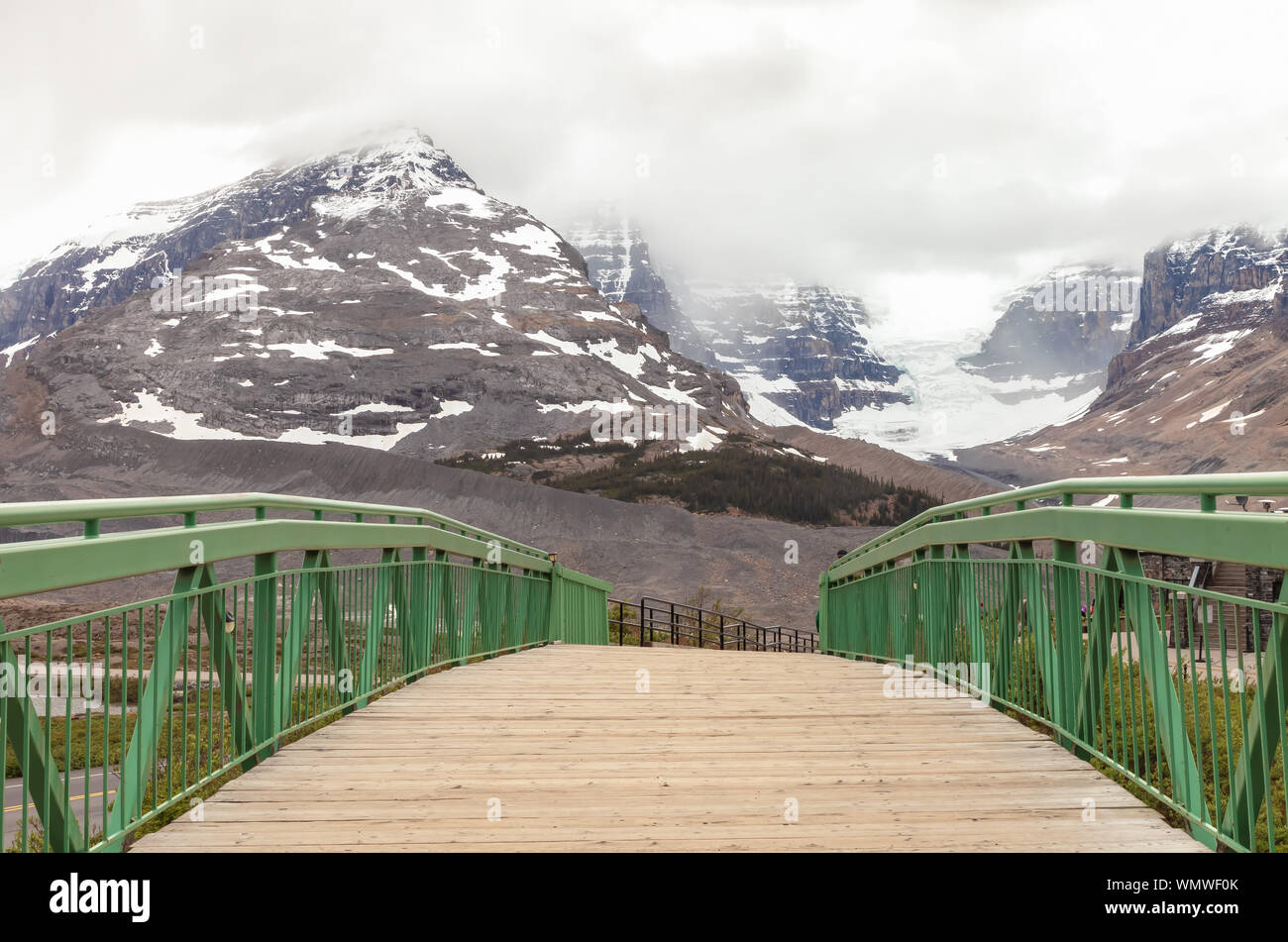 Entrance bridge at the Columbia Icefield Center, with the Rocky ...