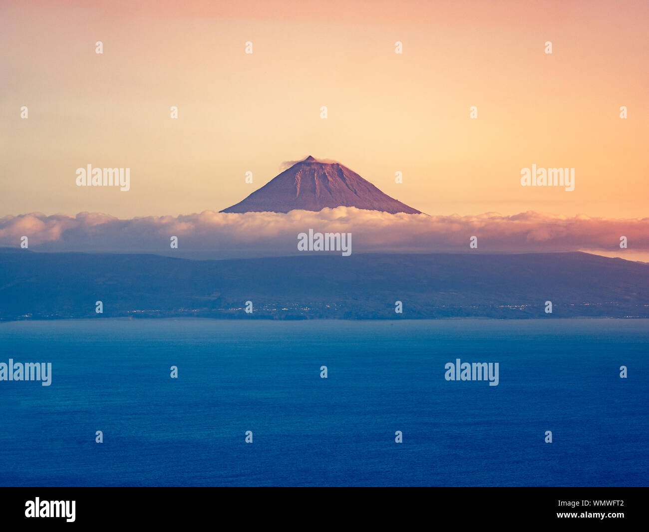 Image of the volcano mountain of pico in beautiful sunset colors ...