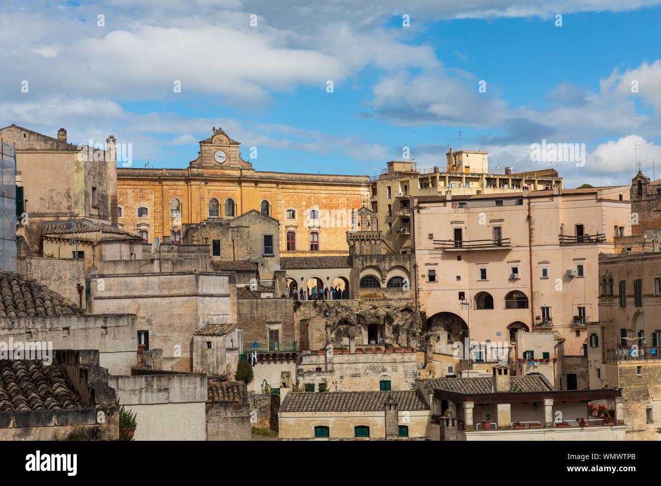 Italy, Basilicata, Province of Matera, Matera. Old stone buildings on a ...