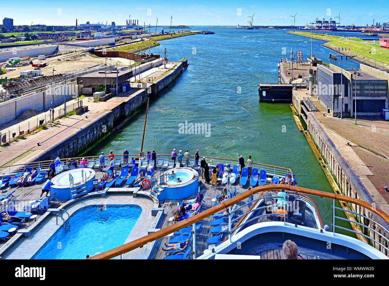 Entering the main lock of the North Sea Canal Netherlands Amsterdam ...