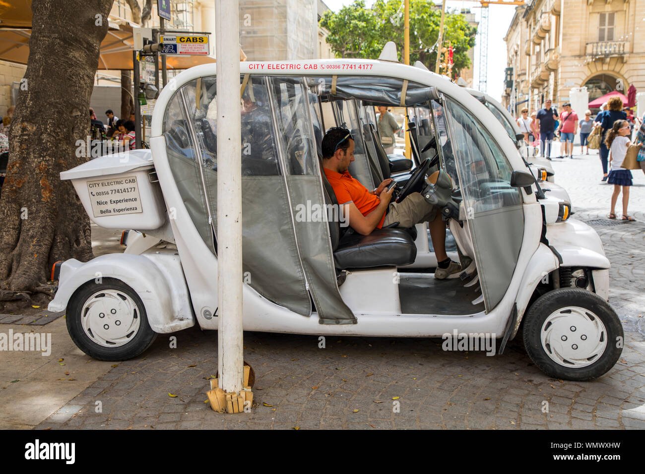 Malta, Valetta, electric taxis in the Old Town, City Electric Cab Stock ...