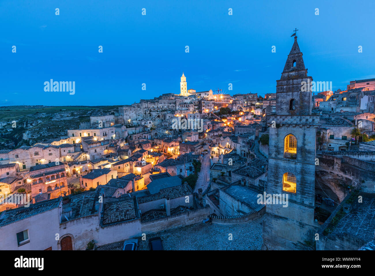 Italy, Basilicata, Province of Matera, Matera. View over the city with ...