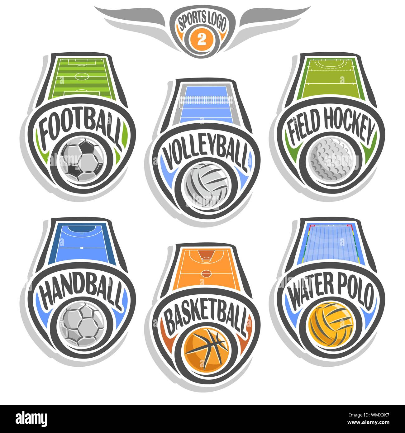 Vector set of sports logo with ball, isolated on white Stock Vector ...
