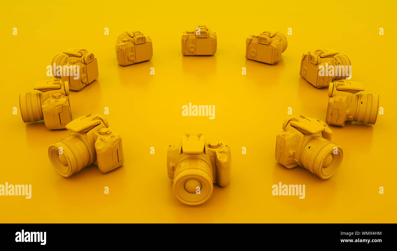 Yellow DSLR Cameras. 3D illustration Stock Photo - Alamy