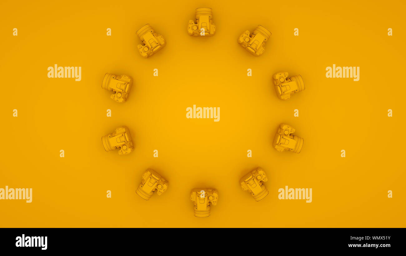 Yellow DSLR Cameras. 3D illustration Stock Photo - Alamy