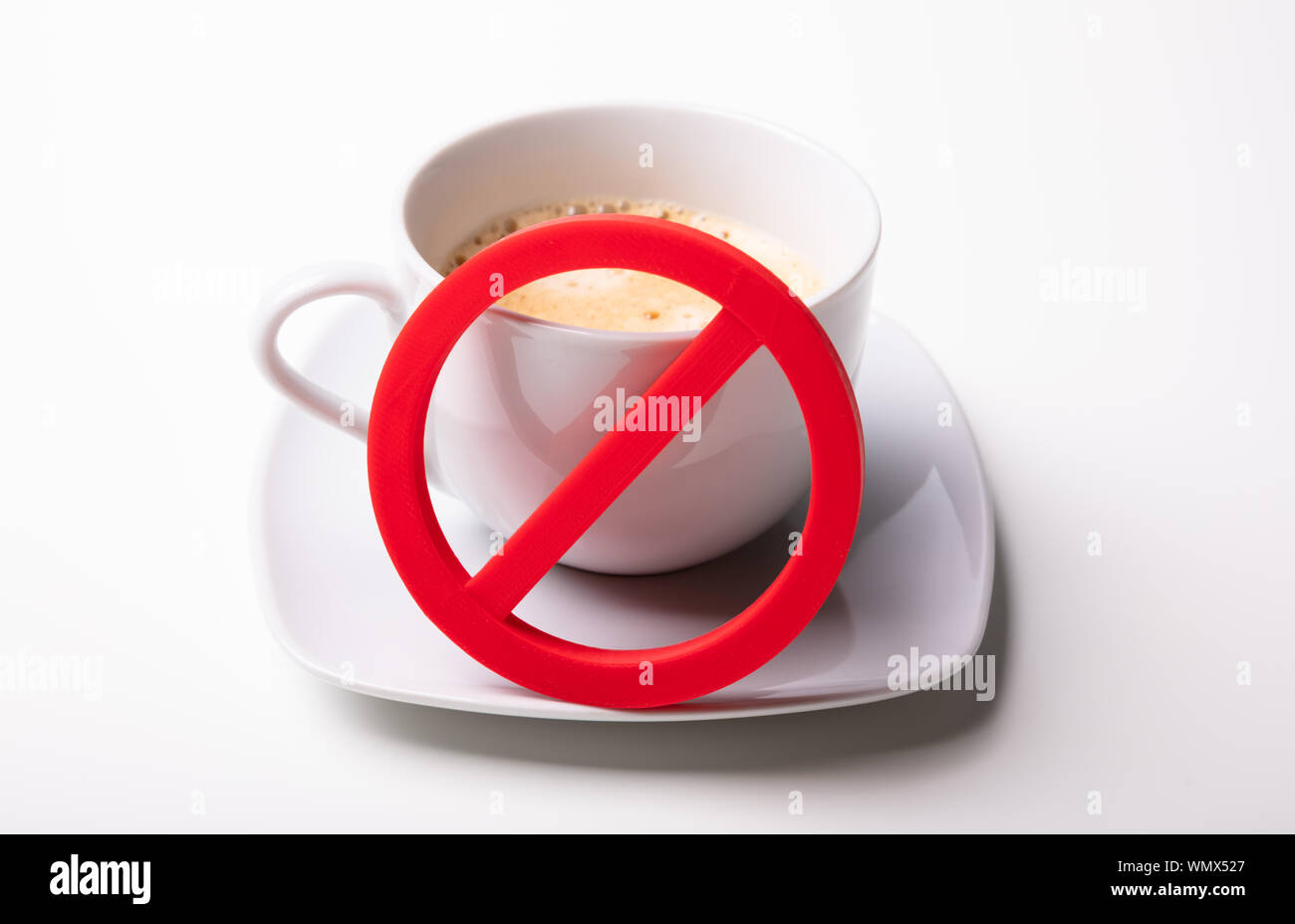 An Overhead View Of Red No Sign On Coffee Cup Over White Background ...