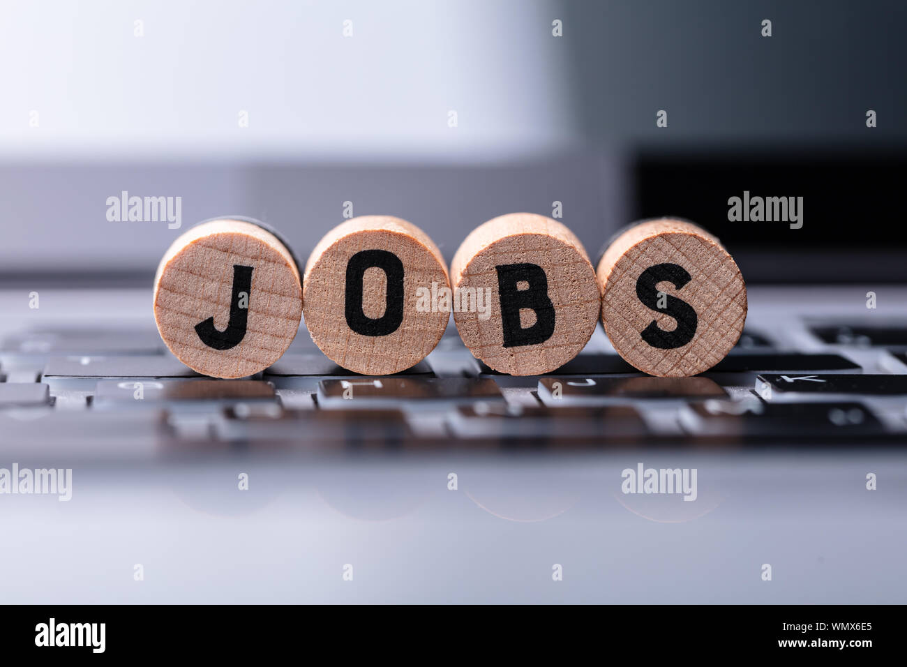 Close-up Of Jobs Text On Wooden Blocks Over Keyboard In Office Stock ...