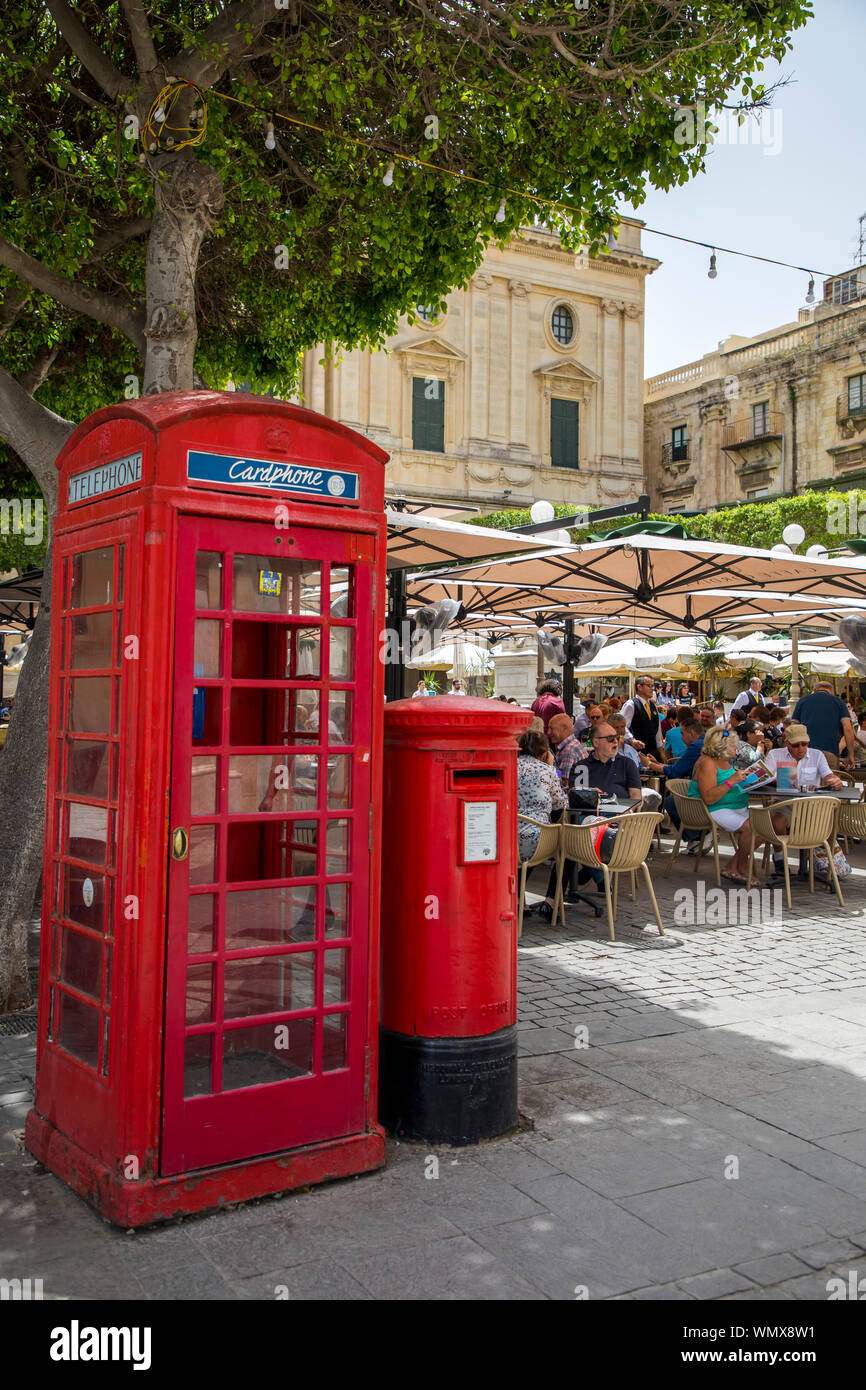 Malta, Valetta, Old Town, Republic Square, Restaurants, Phone Box ...
