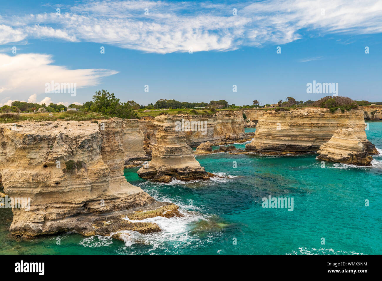 Italy, Apulia, Province of Lecce, Melendugno. Torre Sant'Andrea. Eroded ...
