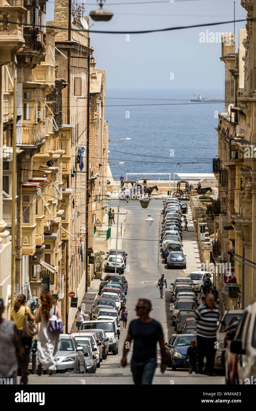 Malta, Valetta, old town, view along Merchant Street, to the ...