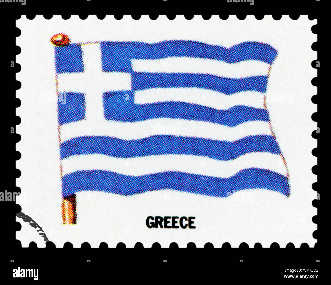 GREECE FLAG - Postage Stamp isolated on black background Stock Photo ...