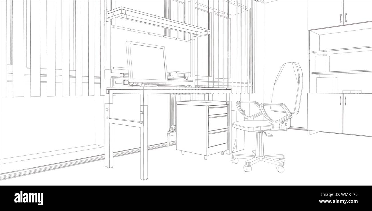 Room. Computer table, chair and window Stock Vector Image & Art - Alamy