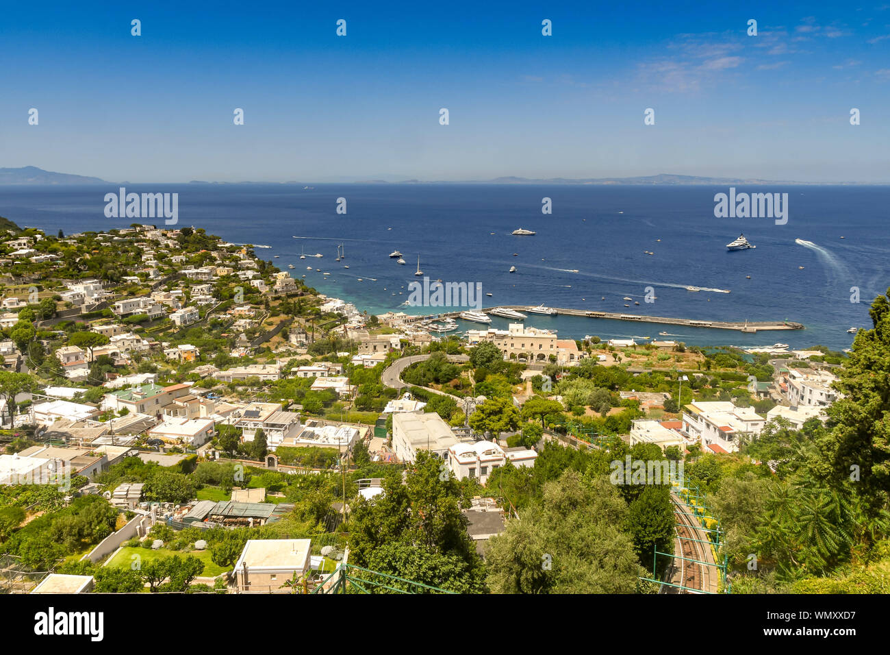 ISLE OF CAPRI, ITALY - AUGUST 2019: Aerial view of the harbour on the ...