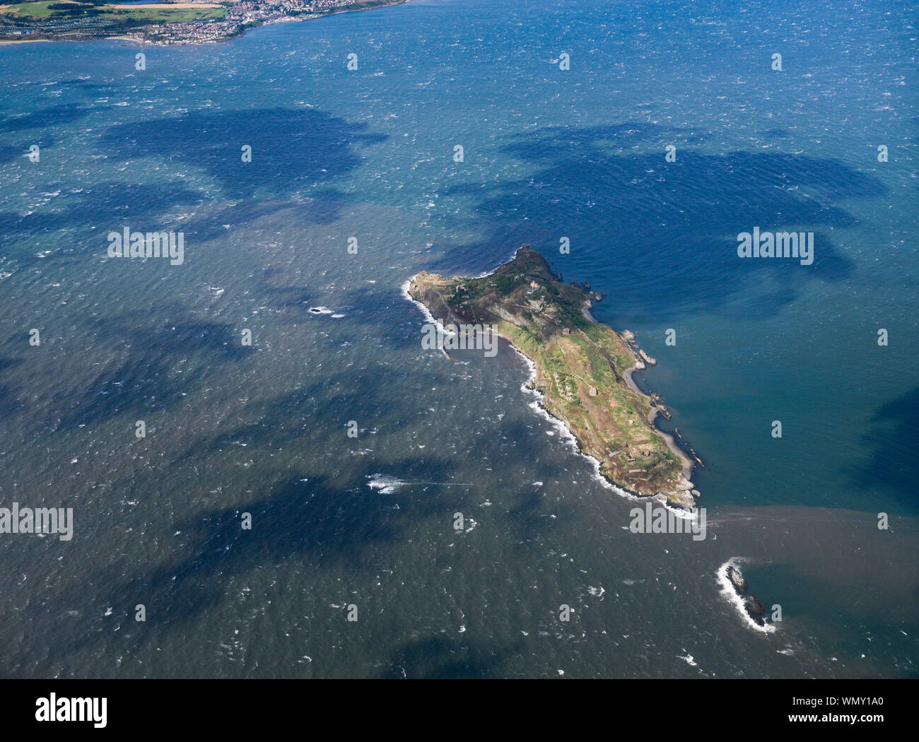 Aerial view from the south of Inchkeith Island in the Firth of Forth ...