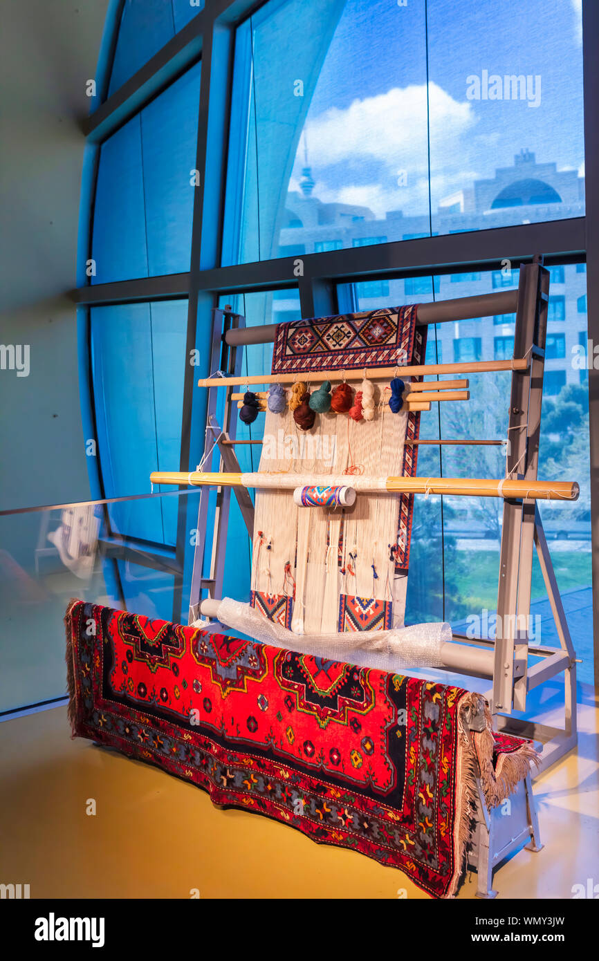 Hand loom weaver, Azerbaijan National Carpet Museum, Baku, Azerbaijan ...