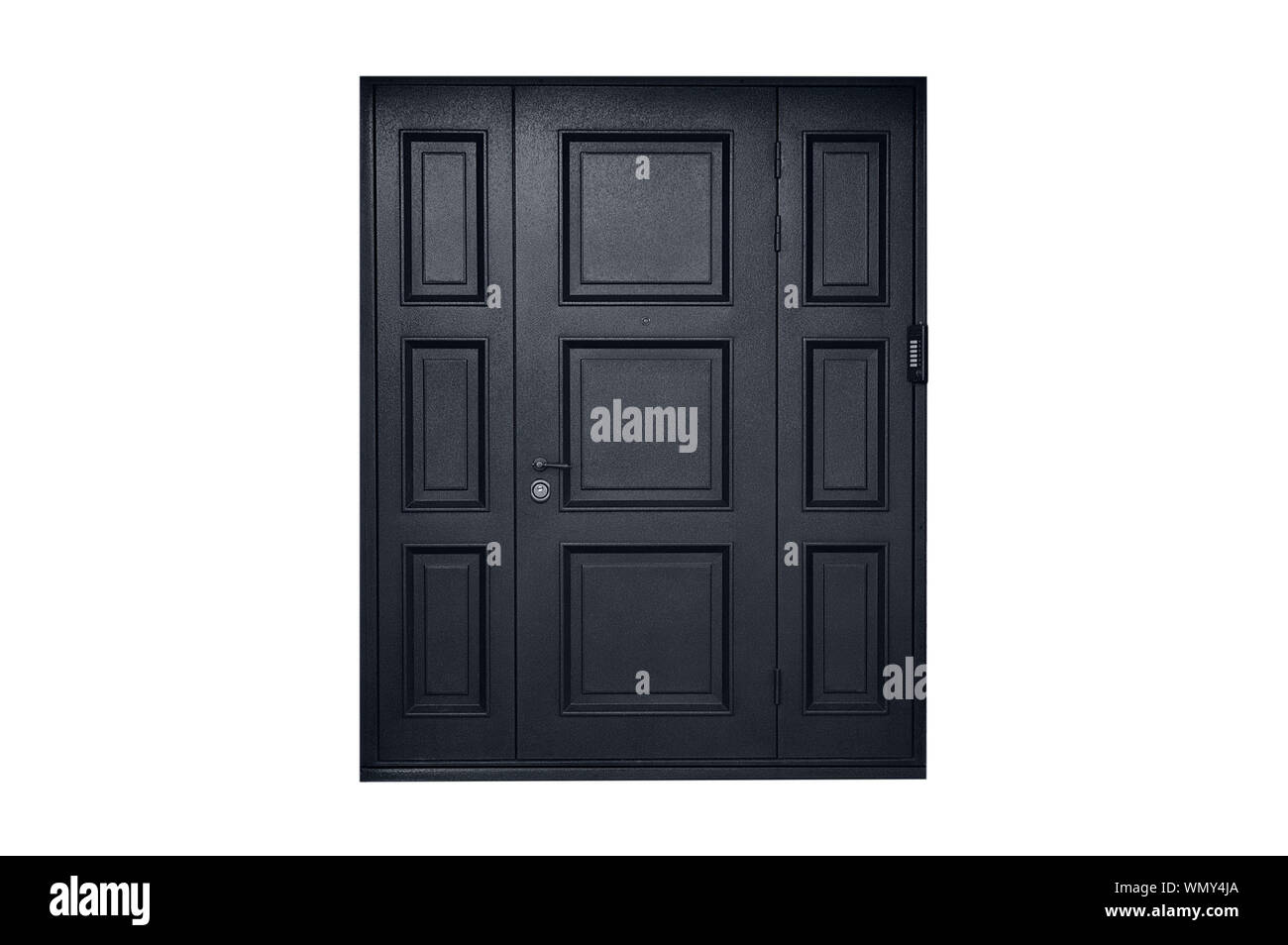 Black metal entrance door white isolate Stock Photo - Alamy