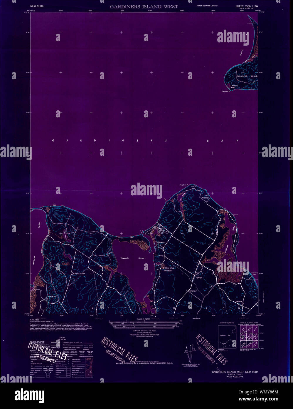 New York NY Gardiners Island West 129470 1944 24000 Inverted ...