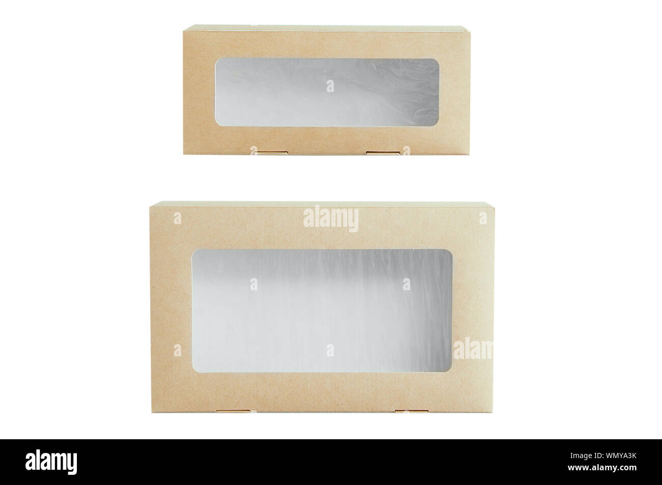 Two rectangular craft boxes with a transparent window. White isolate ...