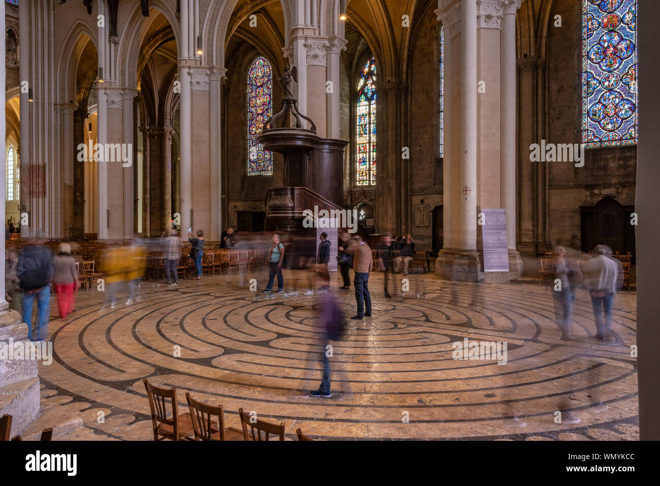 Walking the Maze on Friday, Chartres Cathedral, France Stock Photo - Alamy