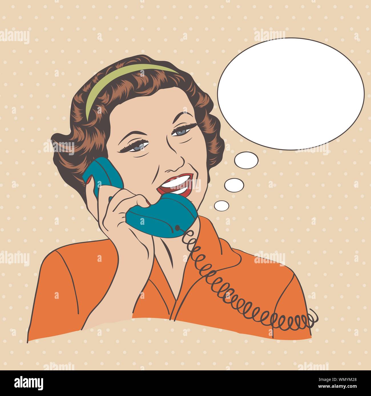 Comic retro woman talking phone hi-res stock photography and images - Alamy