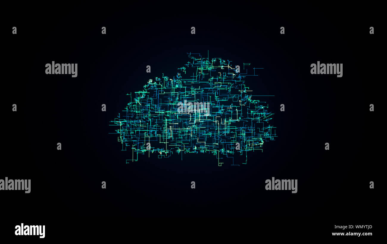 Cloud computing symbol, random lines creating cloud shape, 3D illustration of cloud technology ...