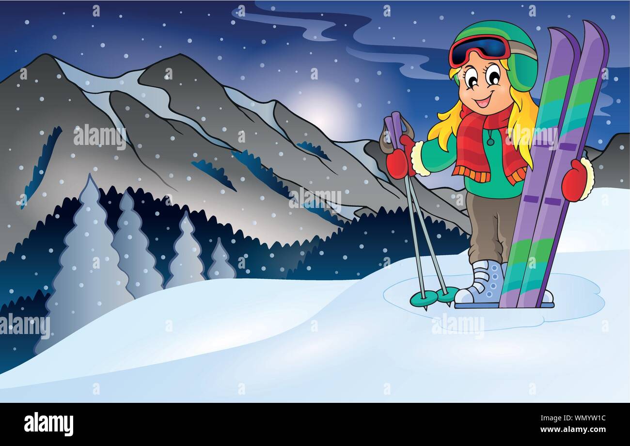 Woman drawing mountain on Stock Vector Images - Alamy