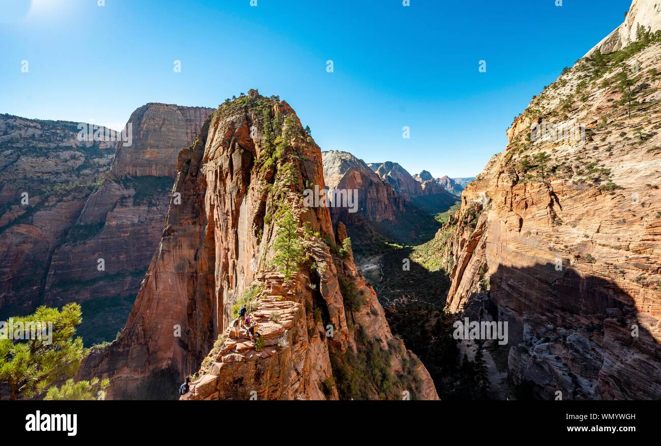 Rock formation Angels Landing, narrow ridge to the summit, Zion ...