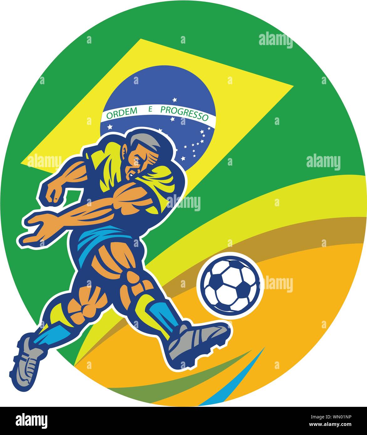 Brazil Soccer Football Player Kicking Ball Retro Stock Vector Image ...