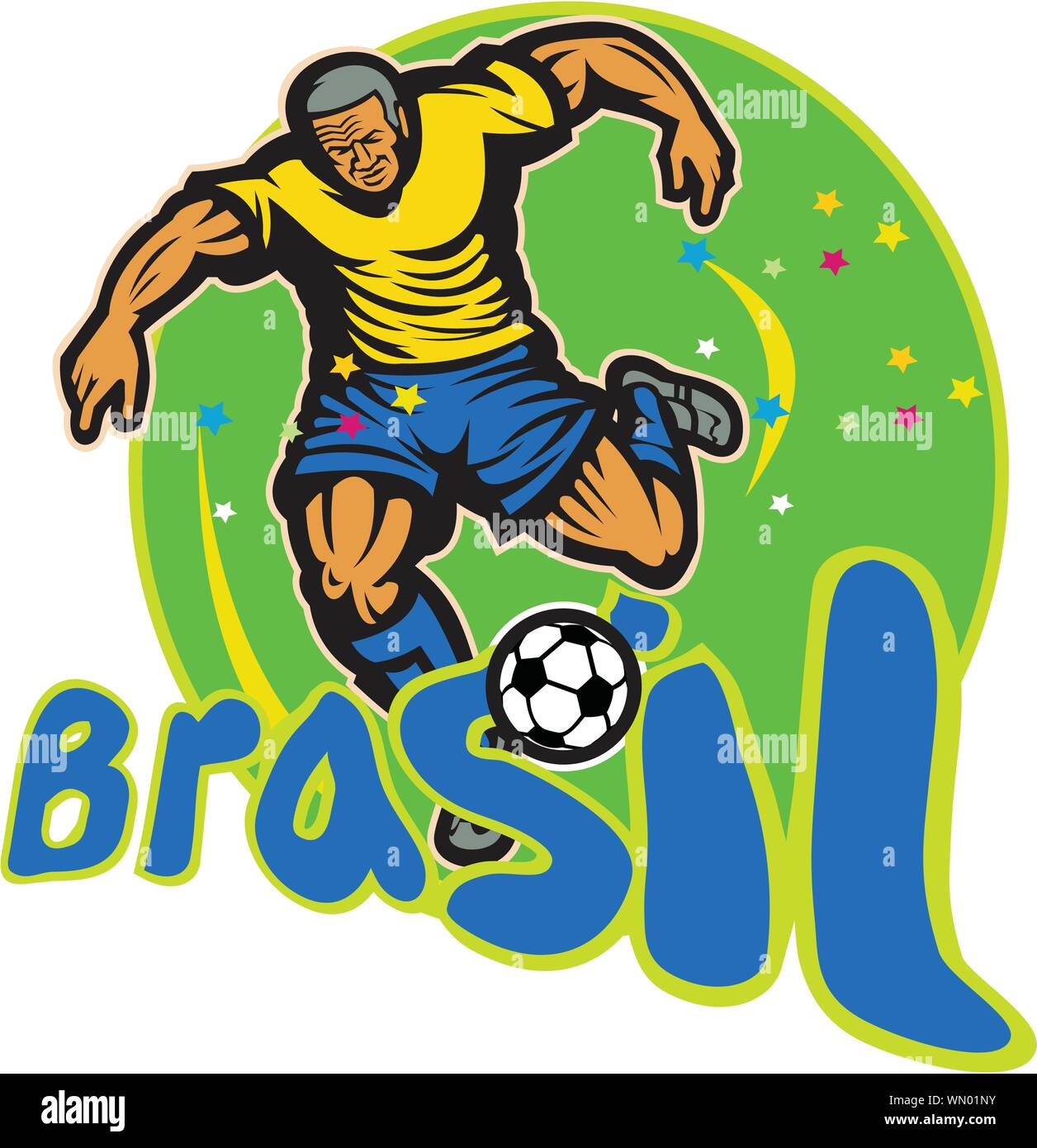 Brazil Football Player Kicking Ball Retro Stock Vector Image & Art - Alamy