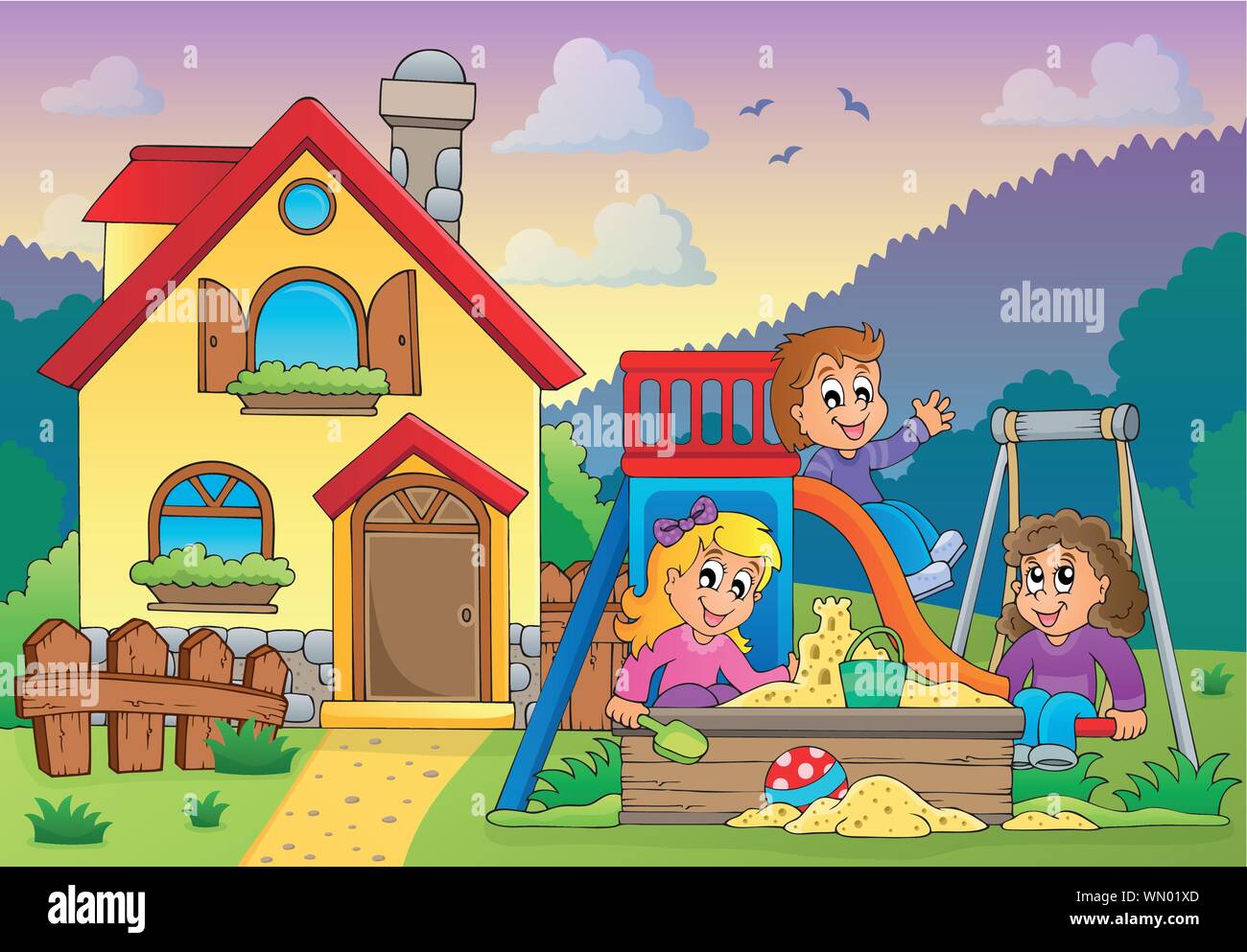 Children playing near house theme 1 Stock Vector Image & Art - Alamy