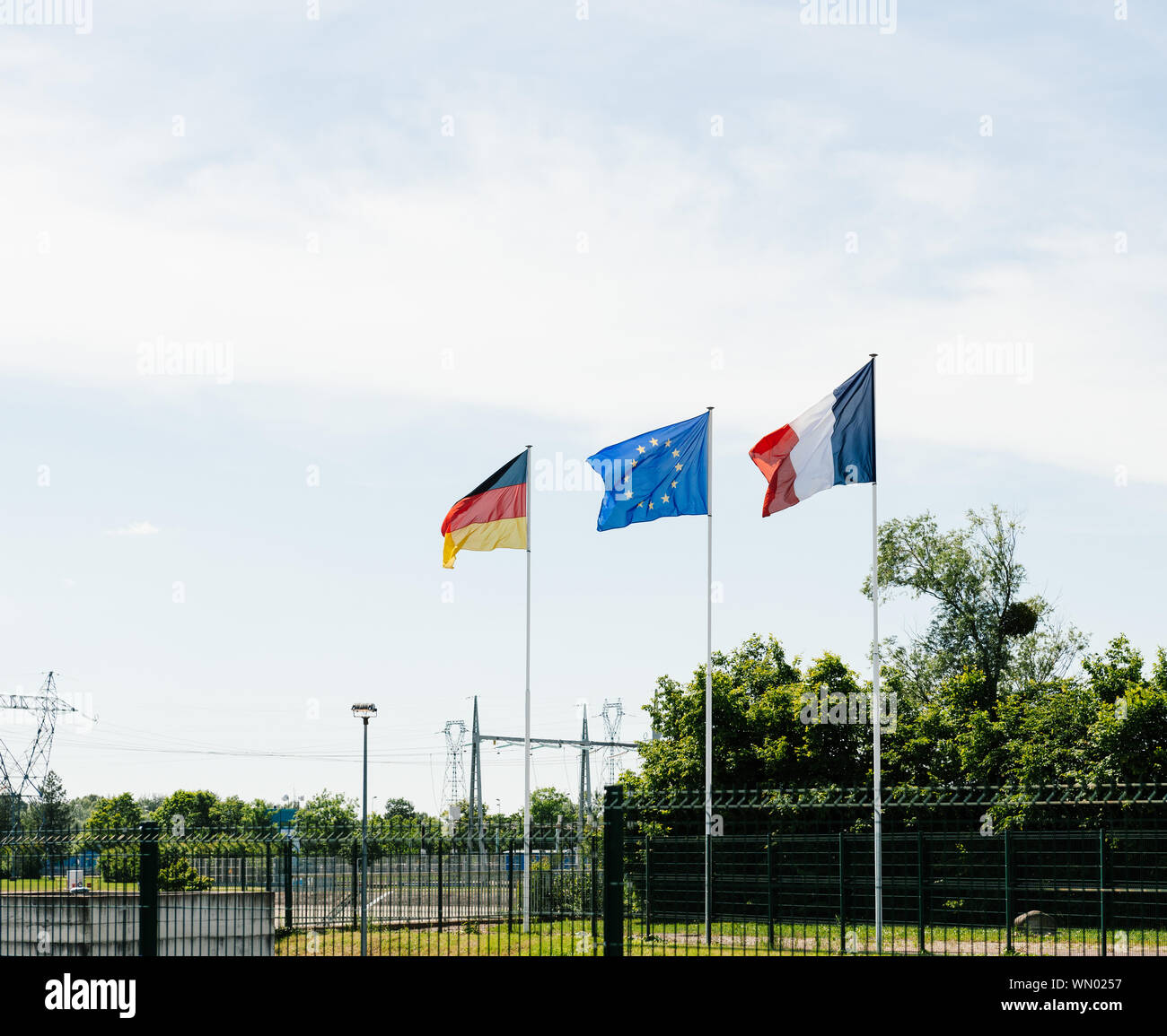 French National and German National flags with European Union in the ...