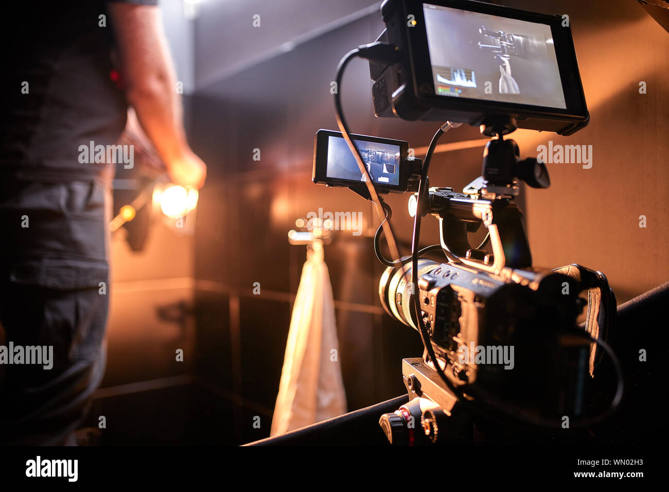 Behind the scenes of filming films or video products and the film crew ...