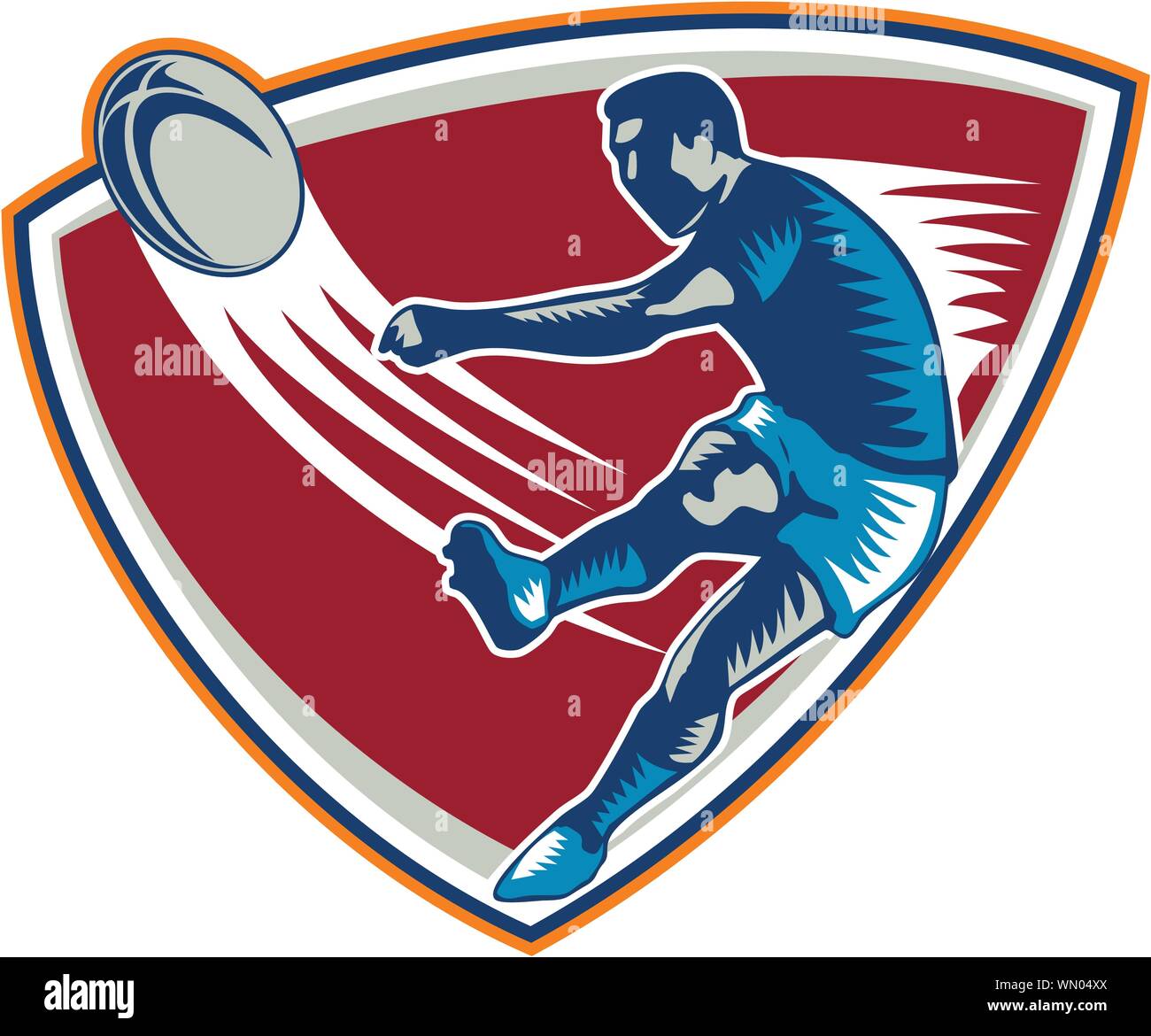 Rugby Player Kicking Ball Shield Woodcut Stock Vector Image & Art - Alamy