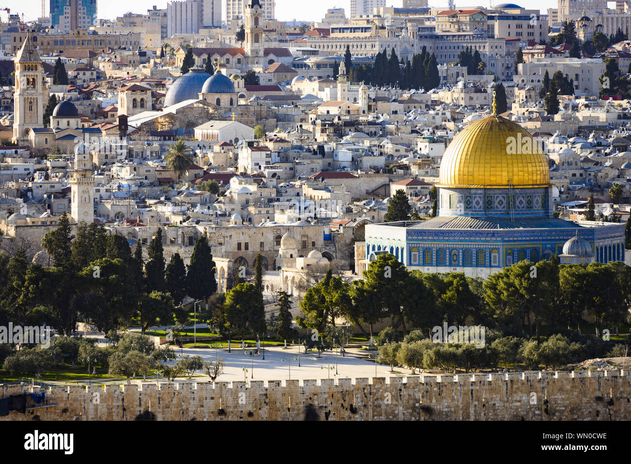 View from above, stunning view of the Jerusalem skyline with the ...