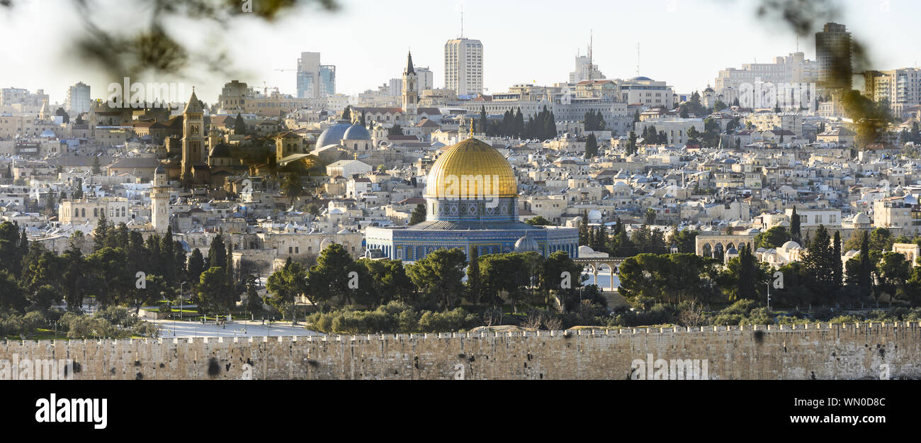 View from above, stunning view of the Jerusalem skyline with the ...