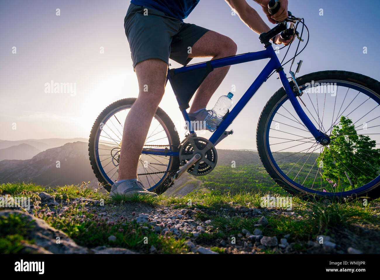 Close up photo from a mountain biker riding his bike ( bicycle) on ...