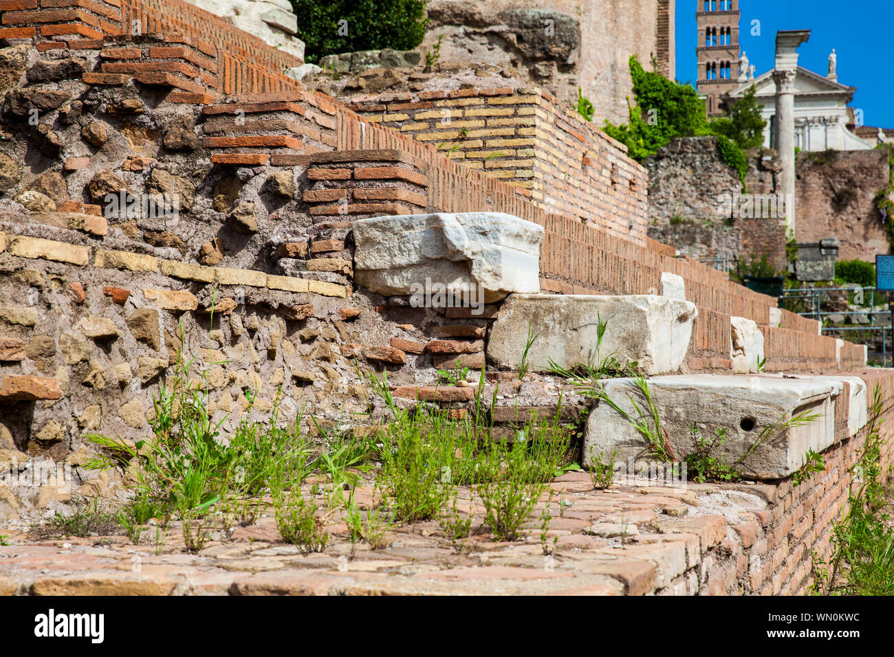 Detail of the stairs on the entrance of the Temple of Antoninus and ...