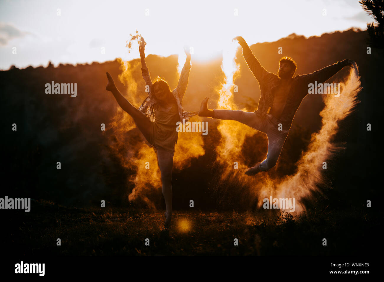 Sensual couple performing an artistical and emotional contemporary ...