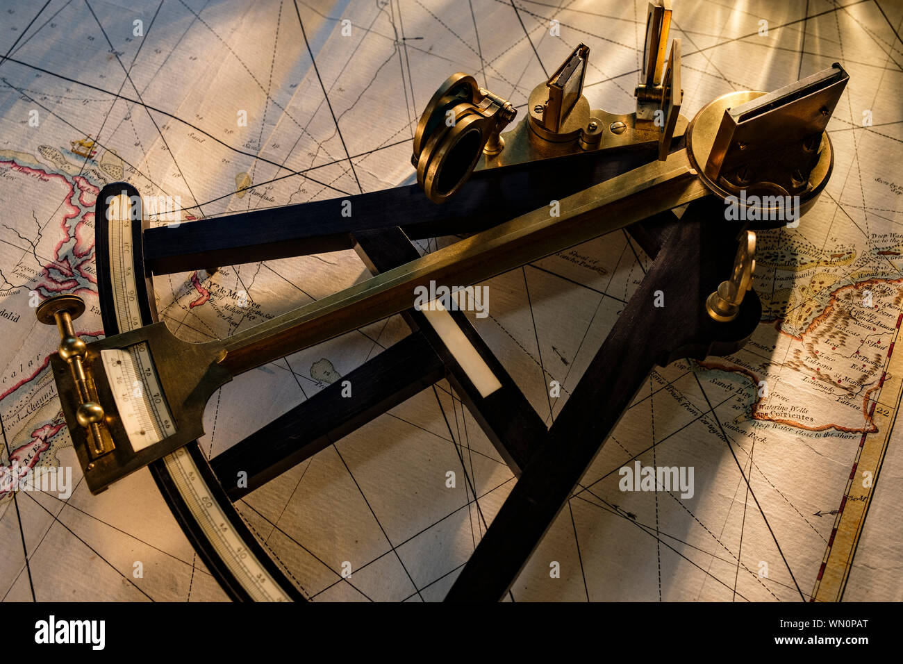 Antique octant on map Stock Photo - Alamy