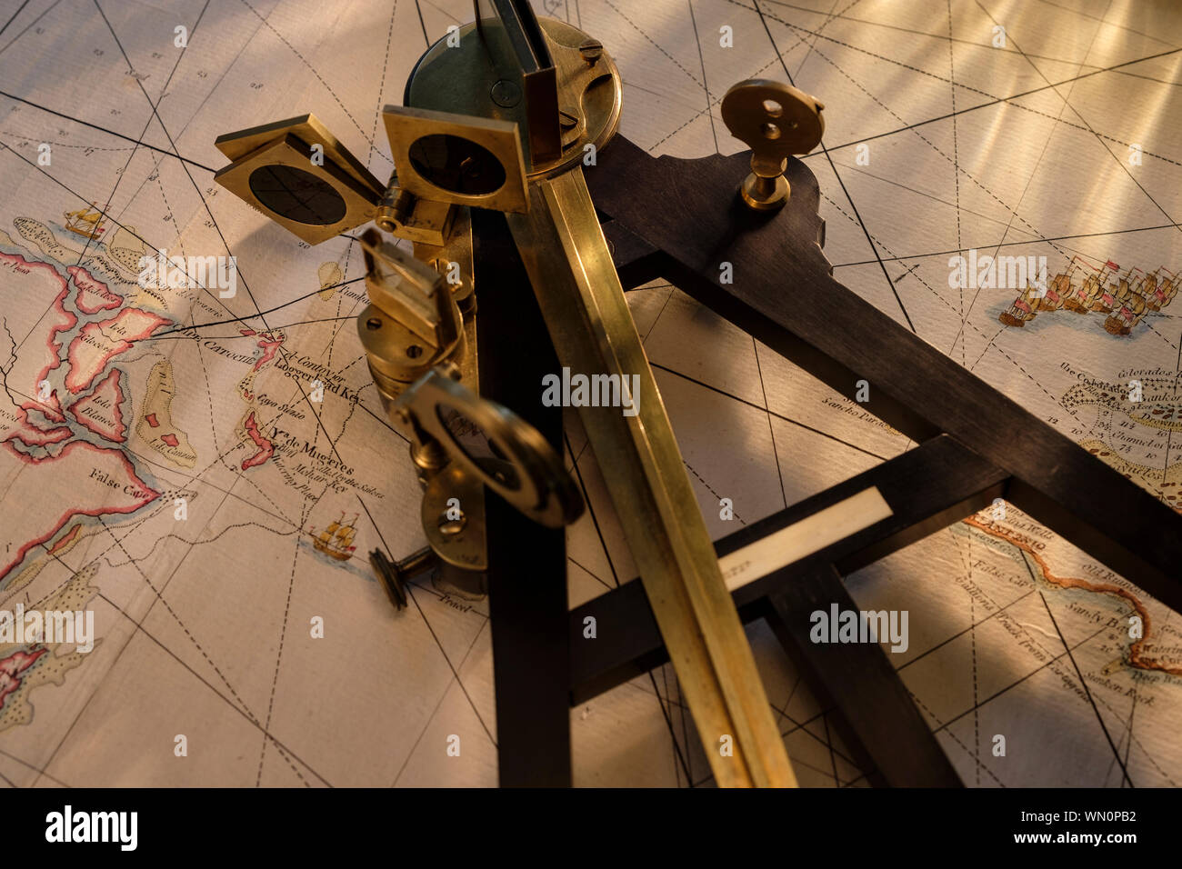 Antique octant on map Stock Photo - Alamy