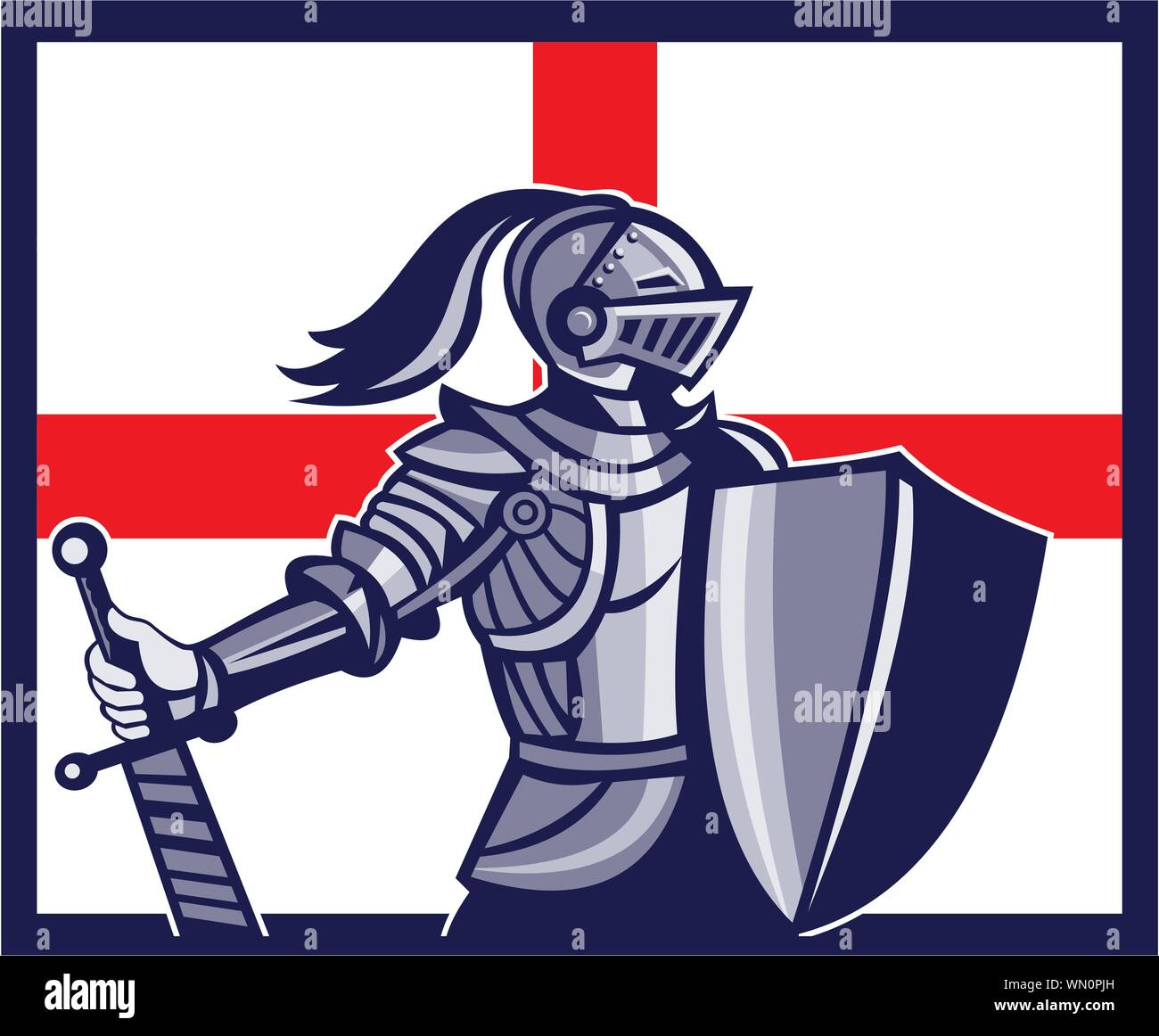 English Knight Holding Sword England Flag Retro Stock Vector Image ...