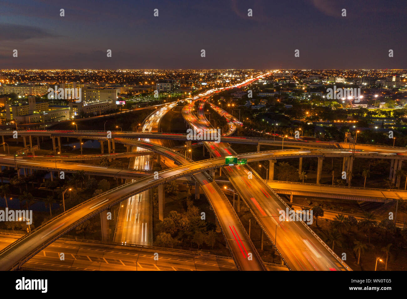 Highway bridges at sunset in Miami, USA Stock Photo - Alamy