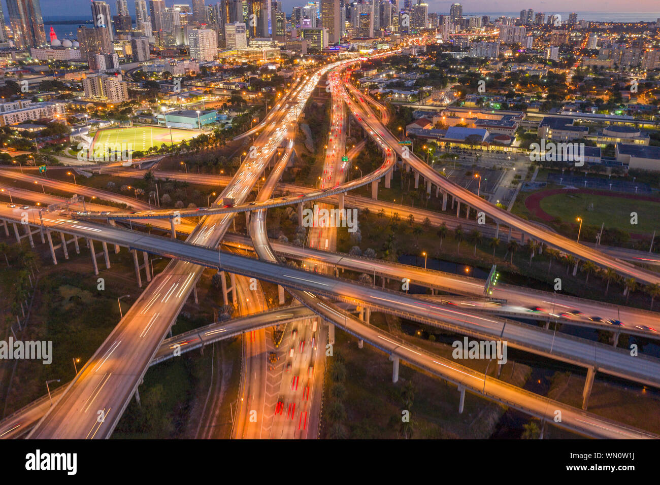 Highway bridges at sunset in Miami, USA Stock Photo - Alamy