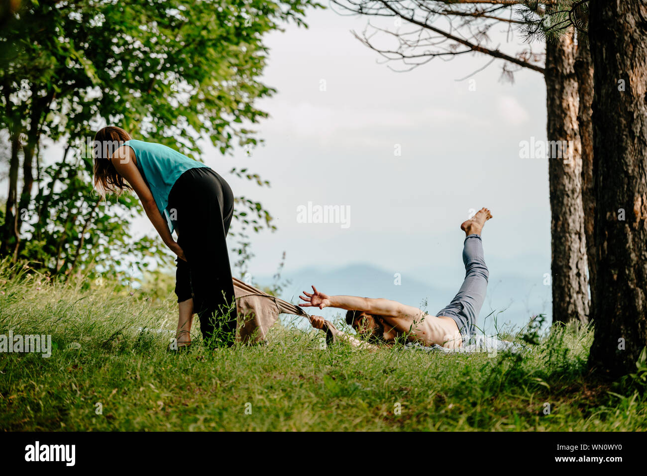 Sensual couple performing an artistical and emotional contemporary ...