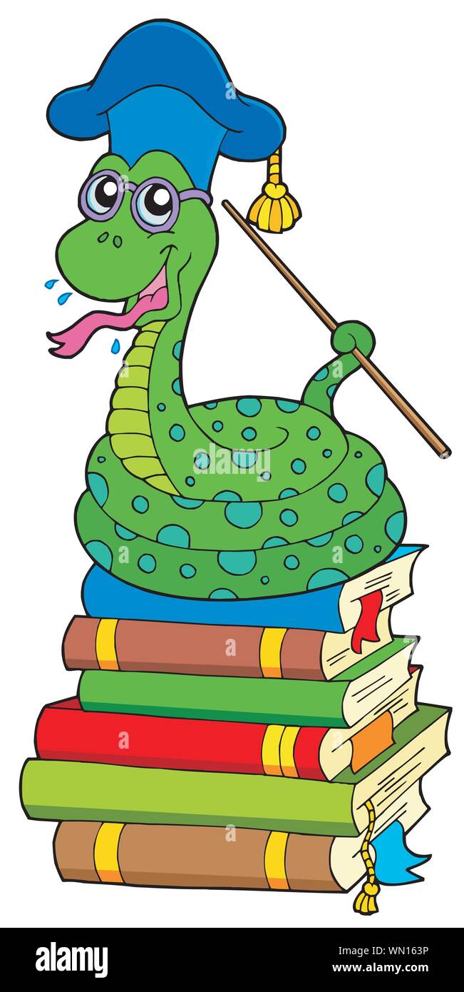 Snake teacher on pile of books Stock Vector Image & Art - Alamy